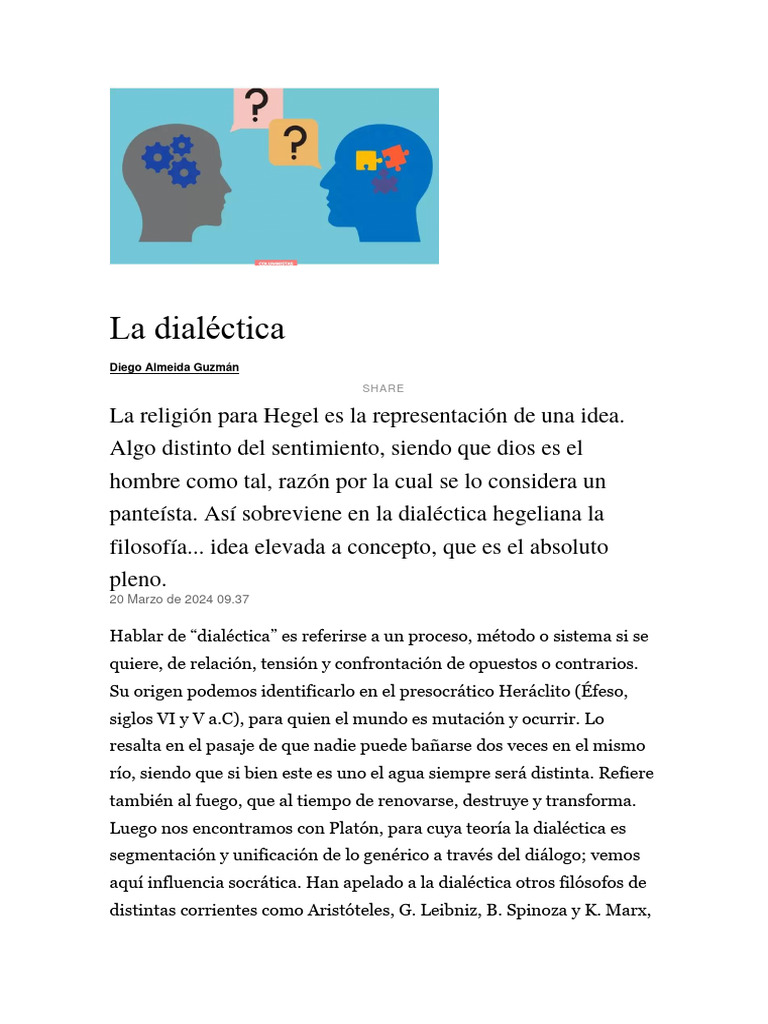 La Dialéctica | PDF | Dialéctico | Georg Wilhelm Friedrich Hegel