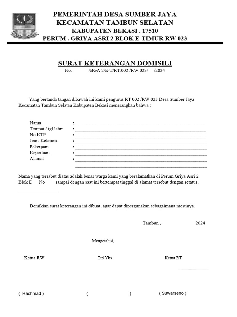 Surat Keterangan Domisili | PDF
