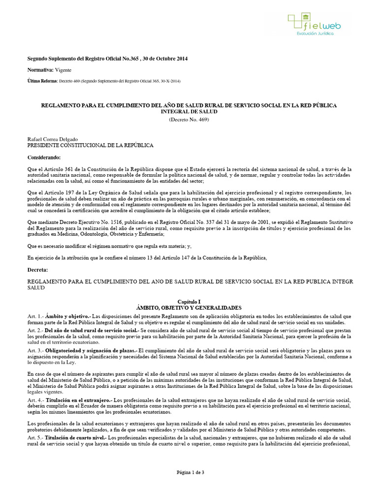 Decreto 469 Reglamento para El Cumplimiento Del Año de Salud Rural de ... Decreto 469 Reglamento para El Cumplimiento Del Año de Salud Rural de ...