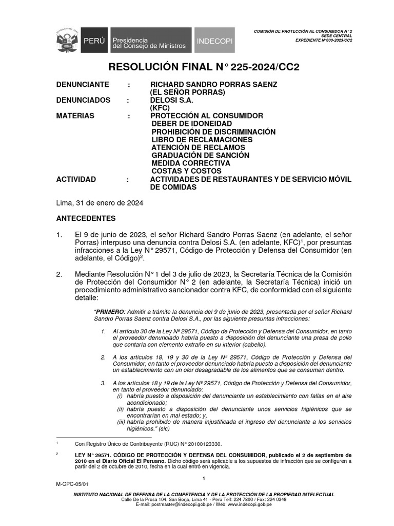 RESOLUCIÓN FINAL #225-2024/CC2: Con Registro Único de Contribuyente ...