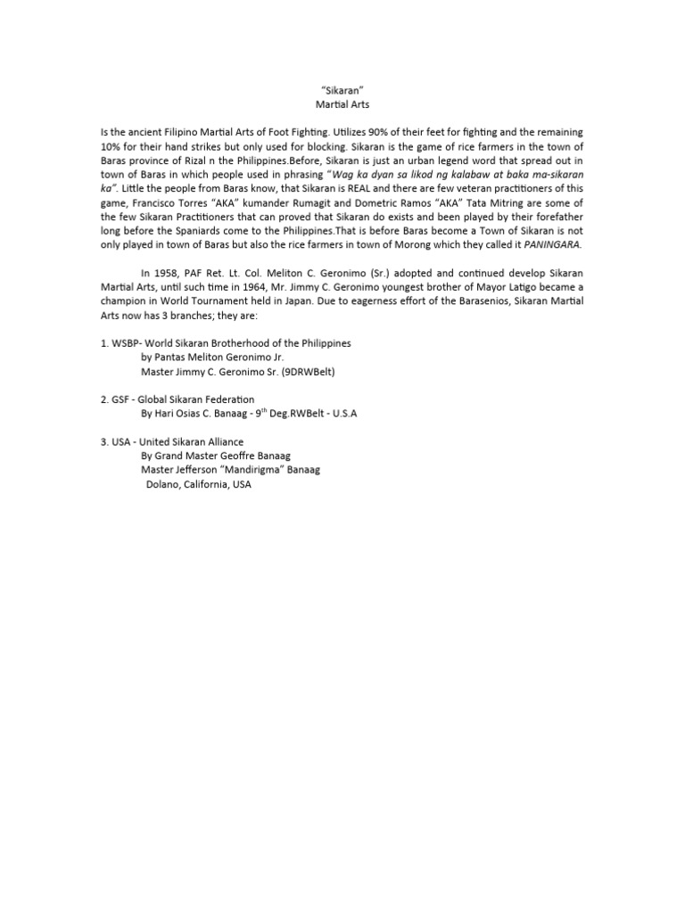 History and Growth of Sikaran Martial Arts | PDF | Self Defense ...