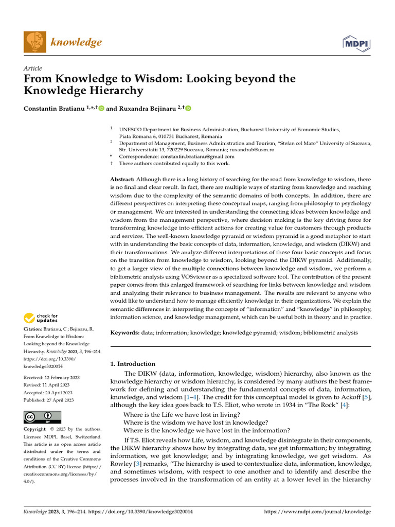 From Knowledge To Wisdom - Looking Beyond The Knowledge Hierarchy | PDF | Information | Knowledge