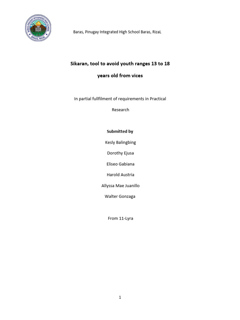 Sikaran Tool To Avoid Youth Ranges 13 To 18 11 Lyra | PDF | Survey Methodology | Questionnaire