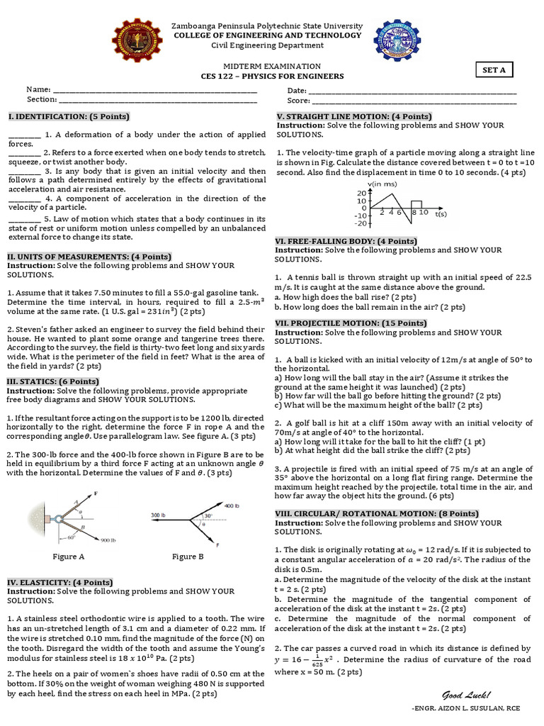 Midterm Exam Set A | PDF | Acceleration | Force