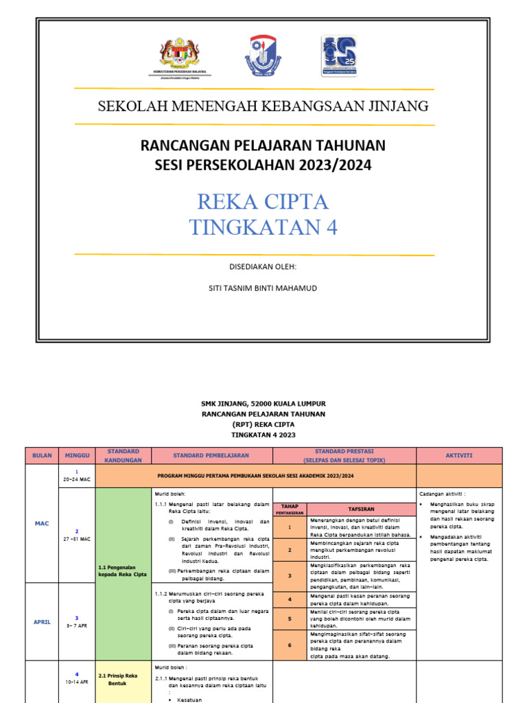 RPT Reka Cipta Tingkatan 4 2023 | PDF