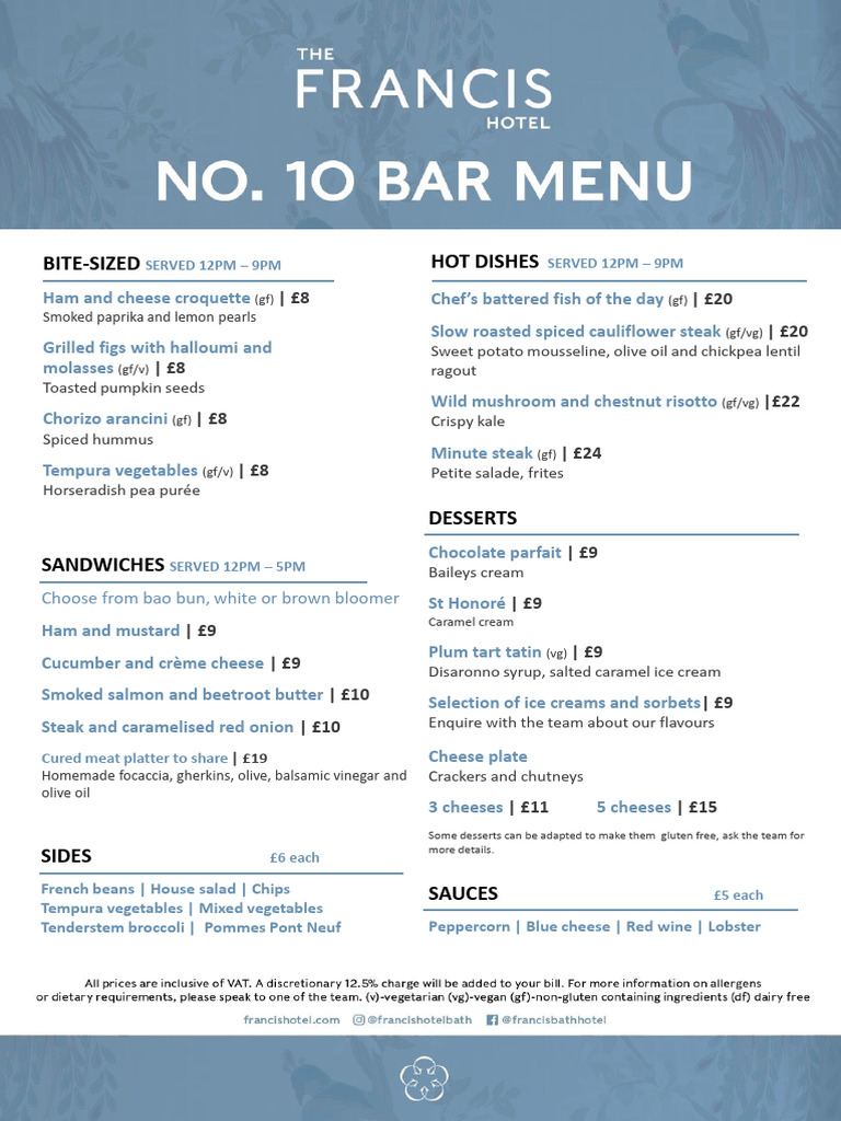 The Francis Hotel Bar Menu 2024 | PDF | French Fries | Salad