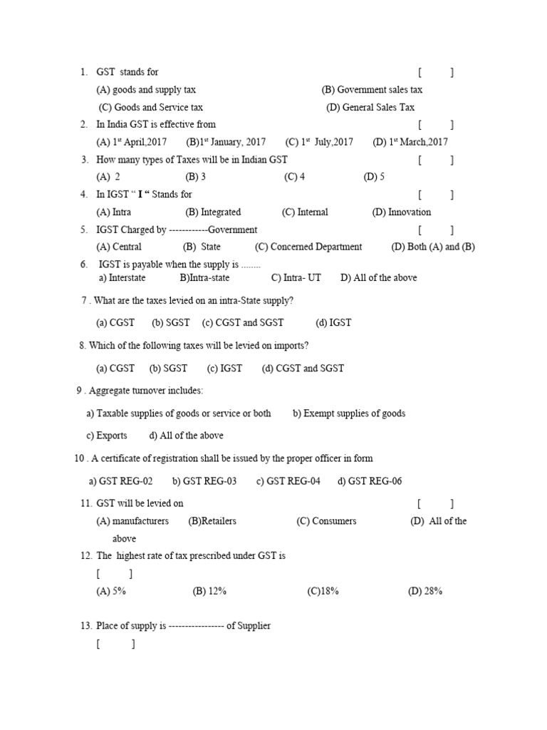 GST Question Bank | PDF | Invoice | Taxes