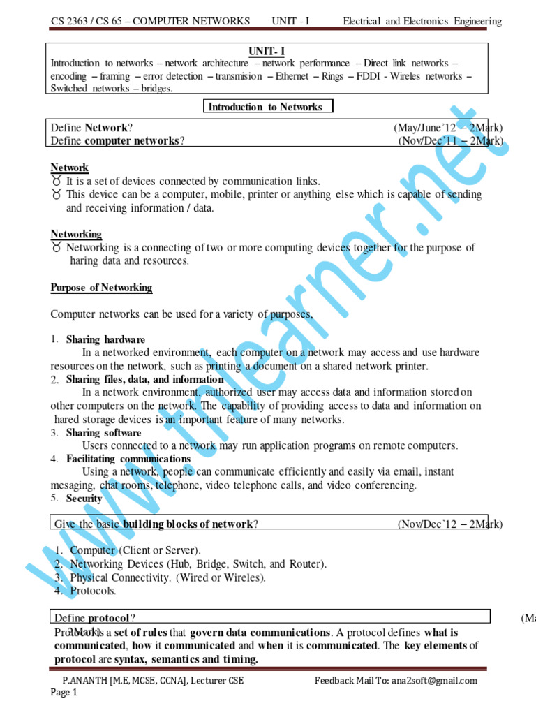Computer Networks Lecture Notes 4 Pdf Free Pdf Internet Protocol Suite Internet Protocols