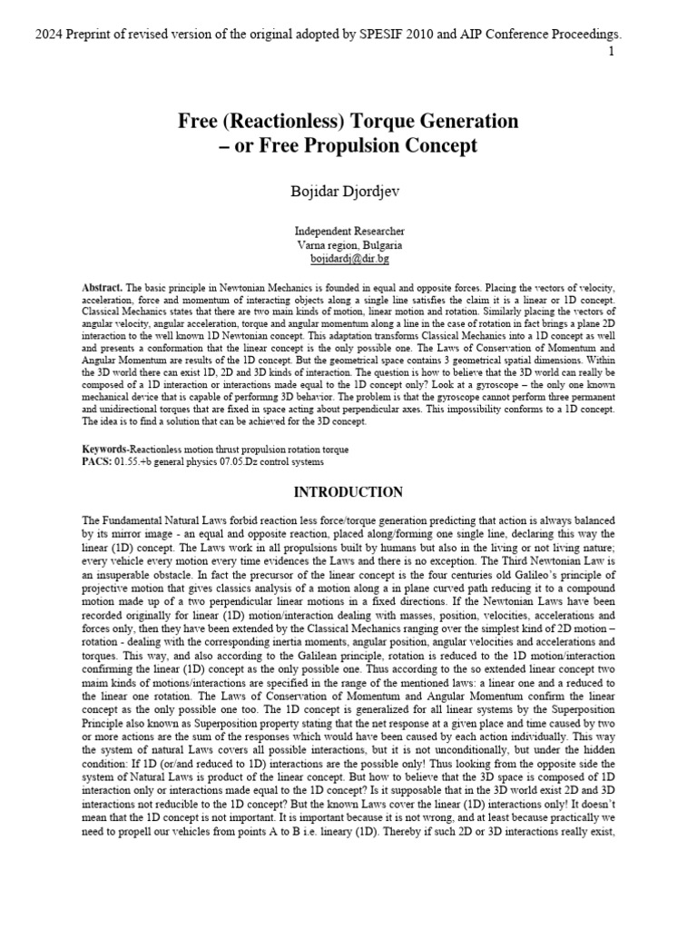 Free (Reactionless) Torque Generation - or Free Propulsion Concept ...