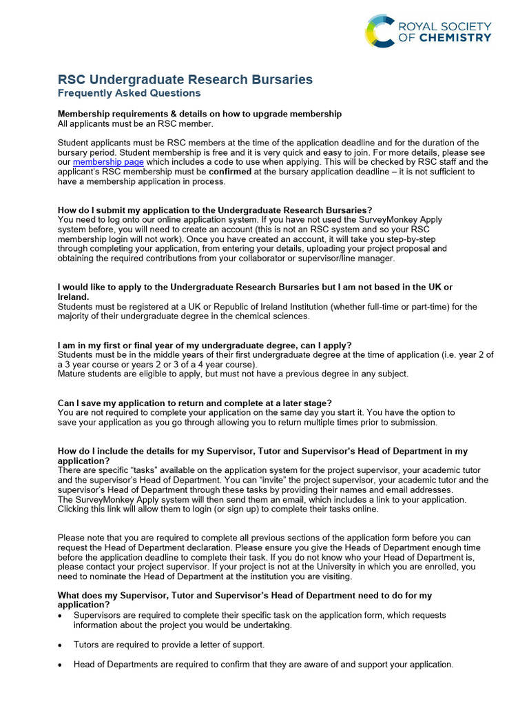 Undergraduate Research Bursaries Faqs | PDF