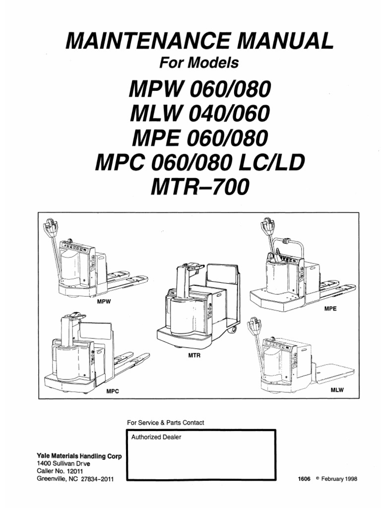 Yale MPE060 Maintenance Manual | PDF | Elevator | Truck