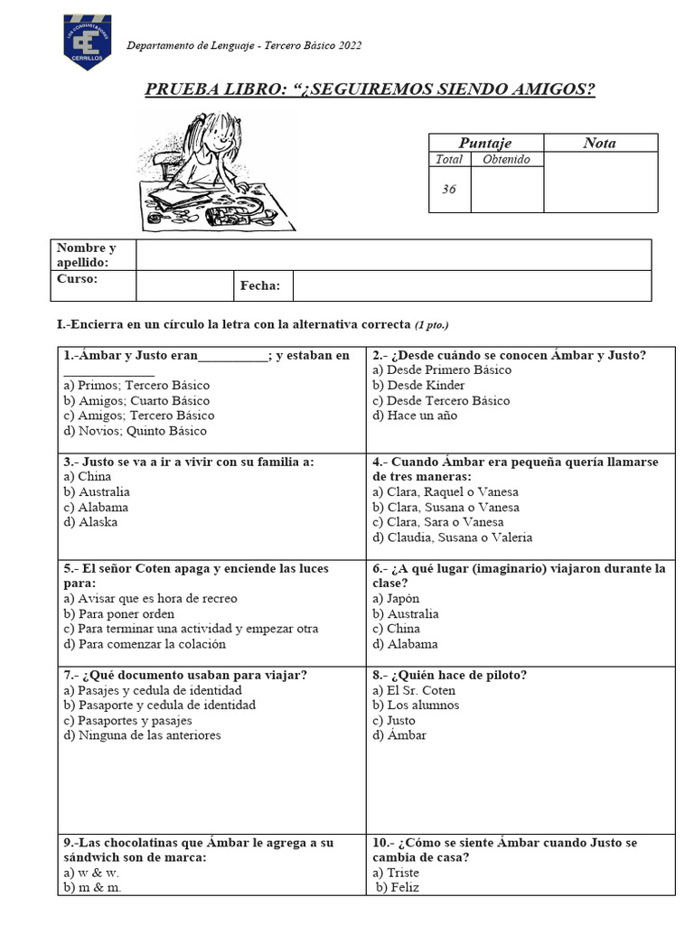 PRUEBA LIBRO SEGUIREMOS SIENDO AMIGOS 3º Básico 2022 Ok | PDF