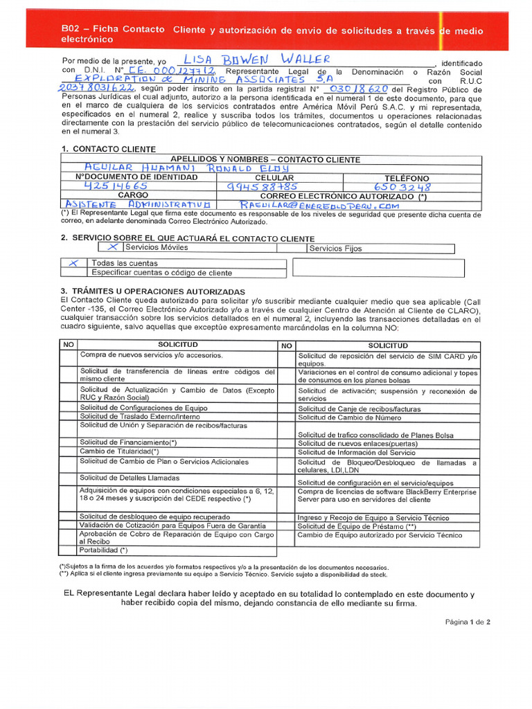 B02-Ficha Contacto Cliente y Autorizacion - Eminasa 13-12-2018 | PDF