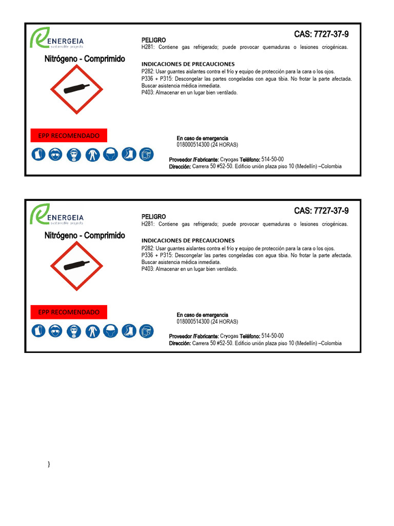 Etiqueta Nitrogeno Gaseoso | PDF