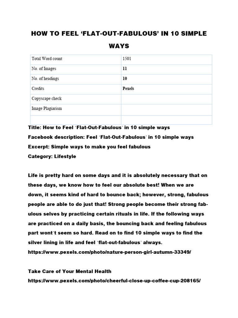 Feel Flat-Out-Fabulous' in 10 Simple Ways | PDF | Gratitude | Thought