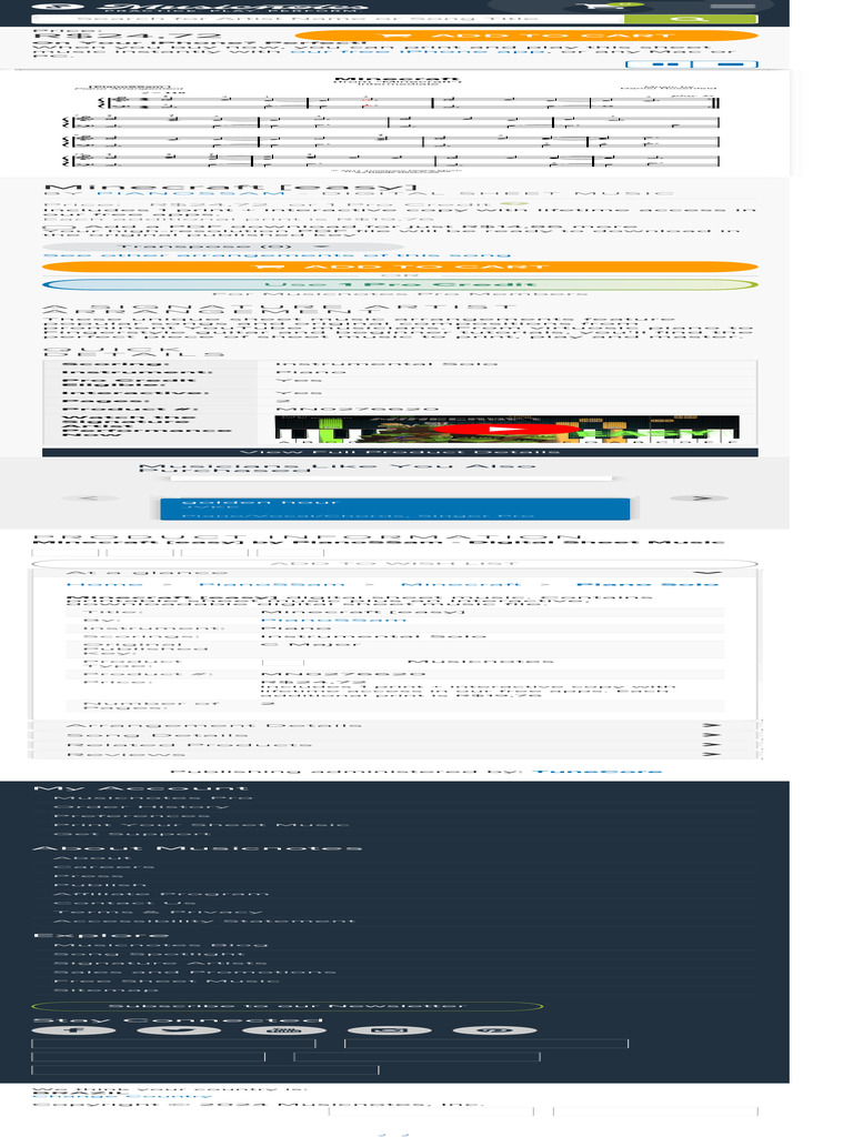 PianoSSam Minecraft (Easy) Sheet Music (Piano Solo) in C Major - Download & Print - SKU ...