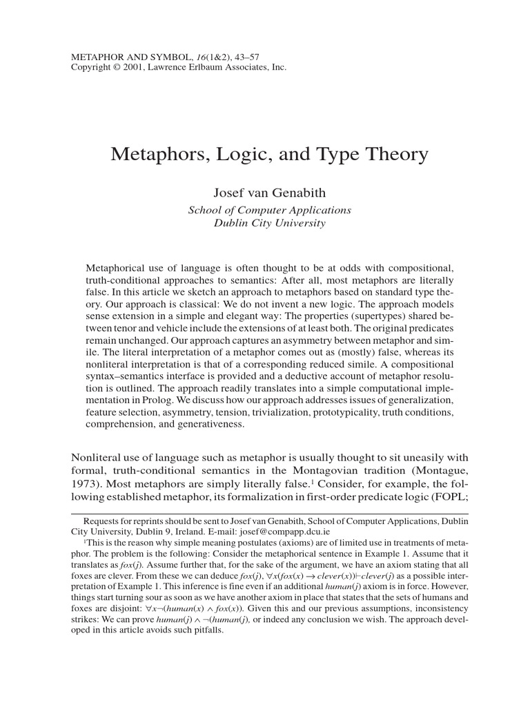 Metaphors, Logic, and Type Theory | PDF | First Order Logic ...