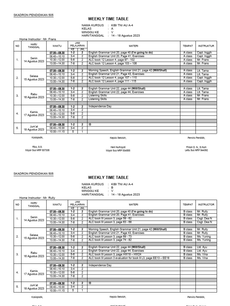 Time Table KIBI A4 (AutoRecovered) | PDF