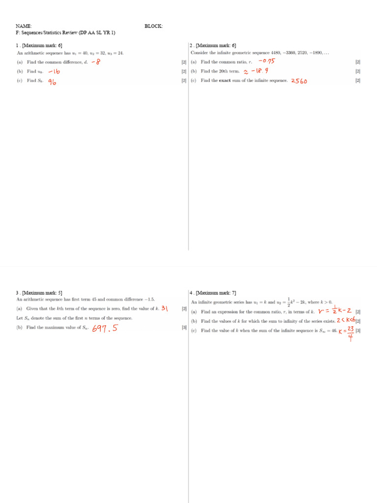 Sequences Statistics Review Packet Answer Key DP AA SL YR 1 - Google ...
