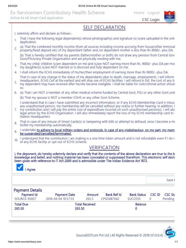 ECHS Online 64 KB Smart Card Application 1 | PDF