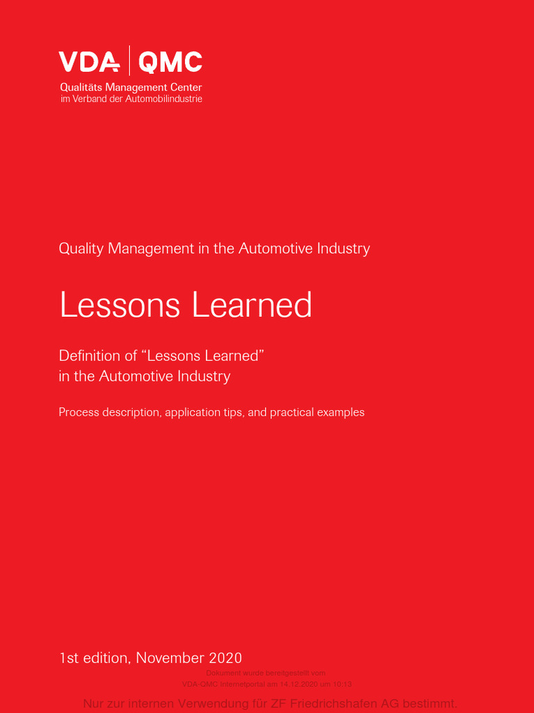 VDA - Band - Lessons - Learned - 1. Ausgabe 2020 - Englisch | PDF ...