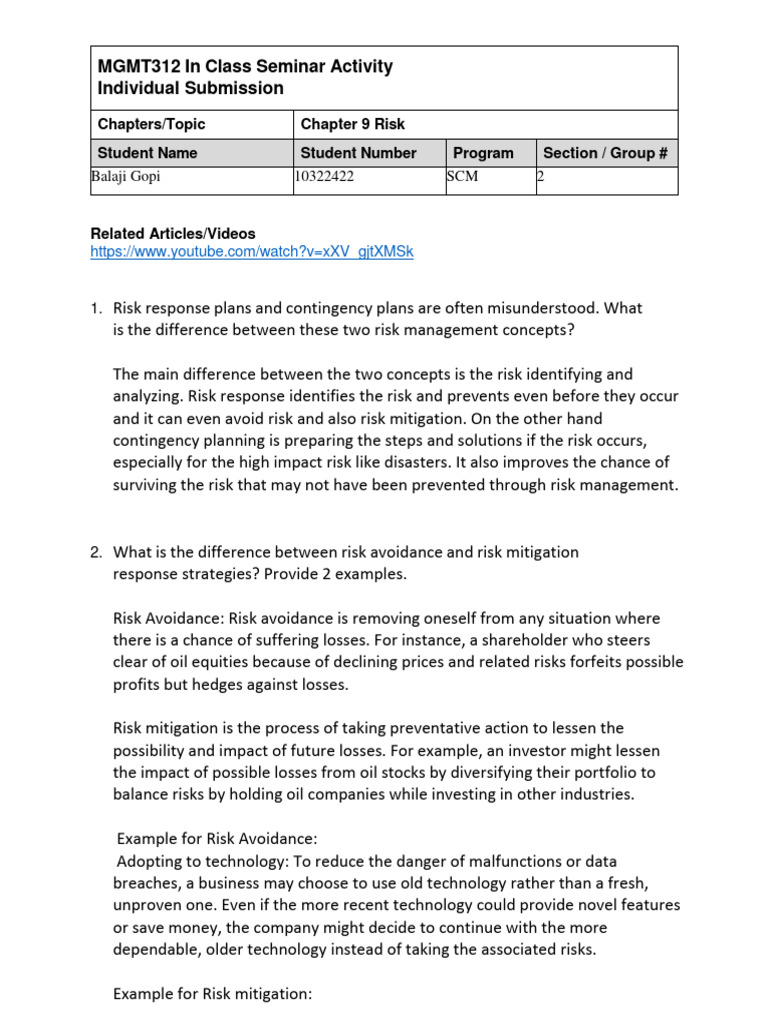 MGMT312 in Class Activity - Risk | PDF | Risk | Risk Management