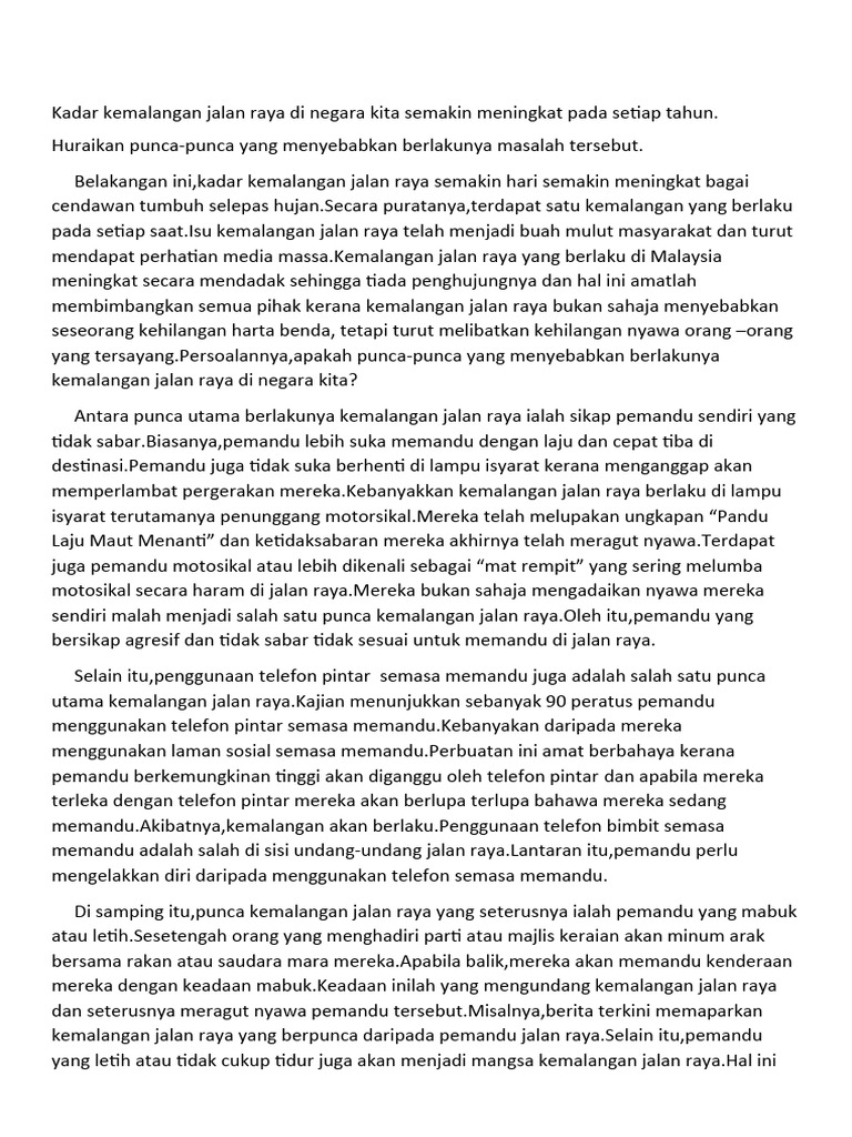 Karangan Punca Kemalangan Jalan Raya | PDF