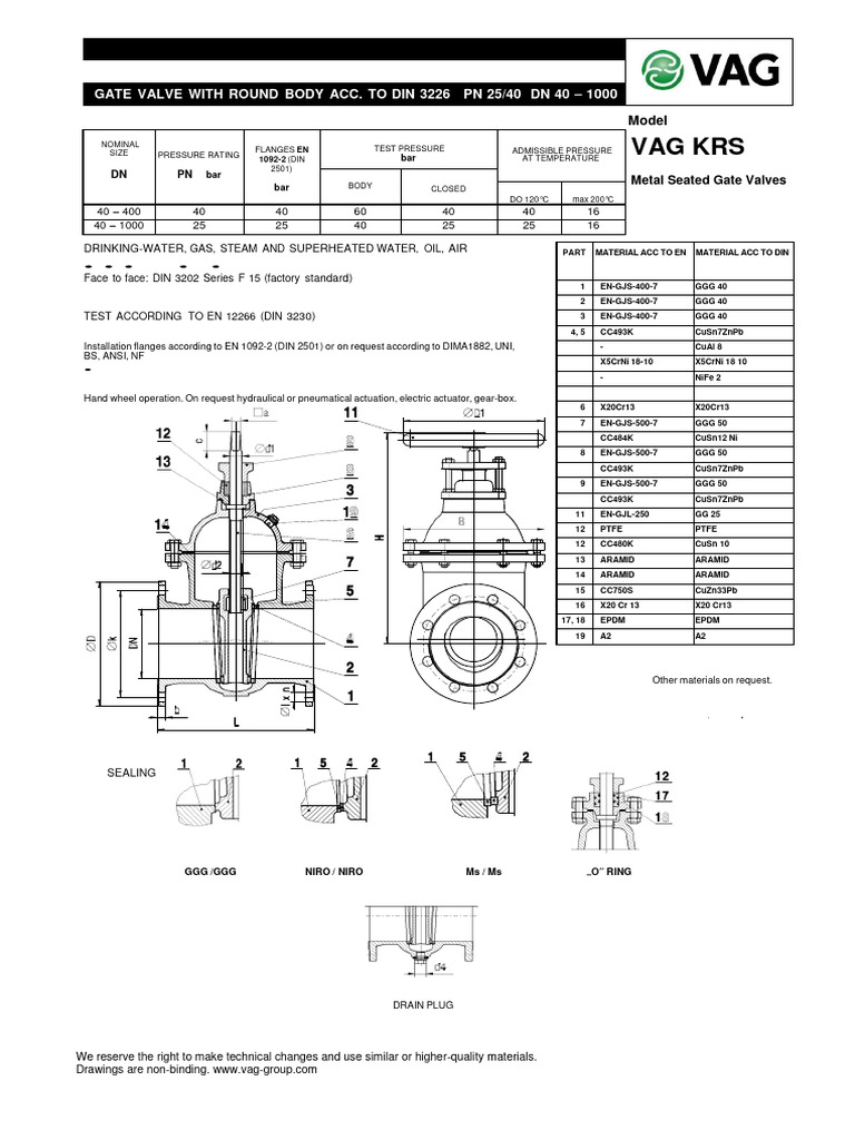 Vag Krs Metal Seated Gate Valves | PDF | Equipment | Hydraulics
