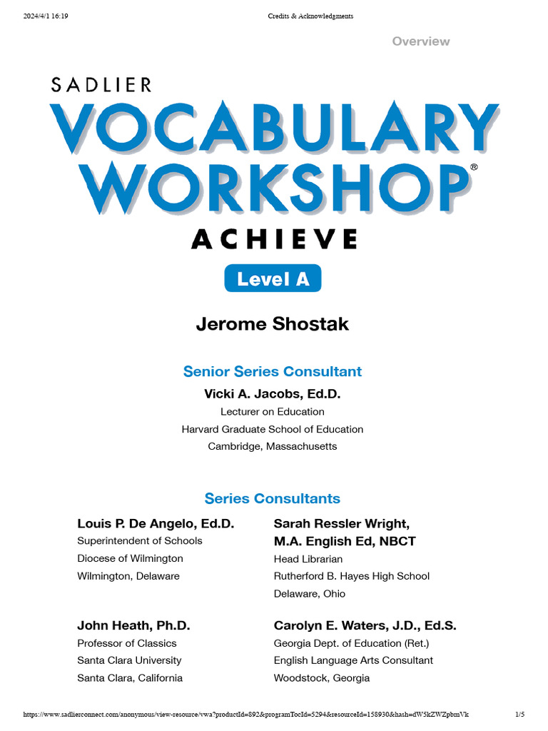 Sadlier Connect™ - Credits & Acknowledgments | PDF