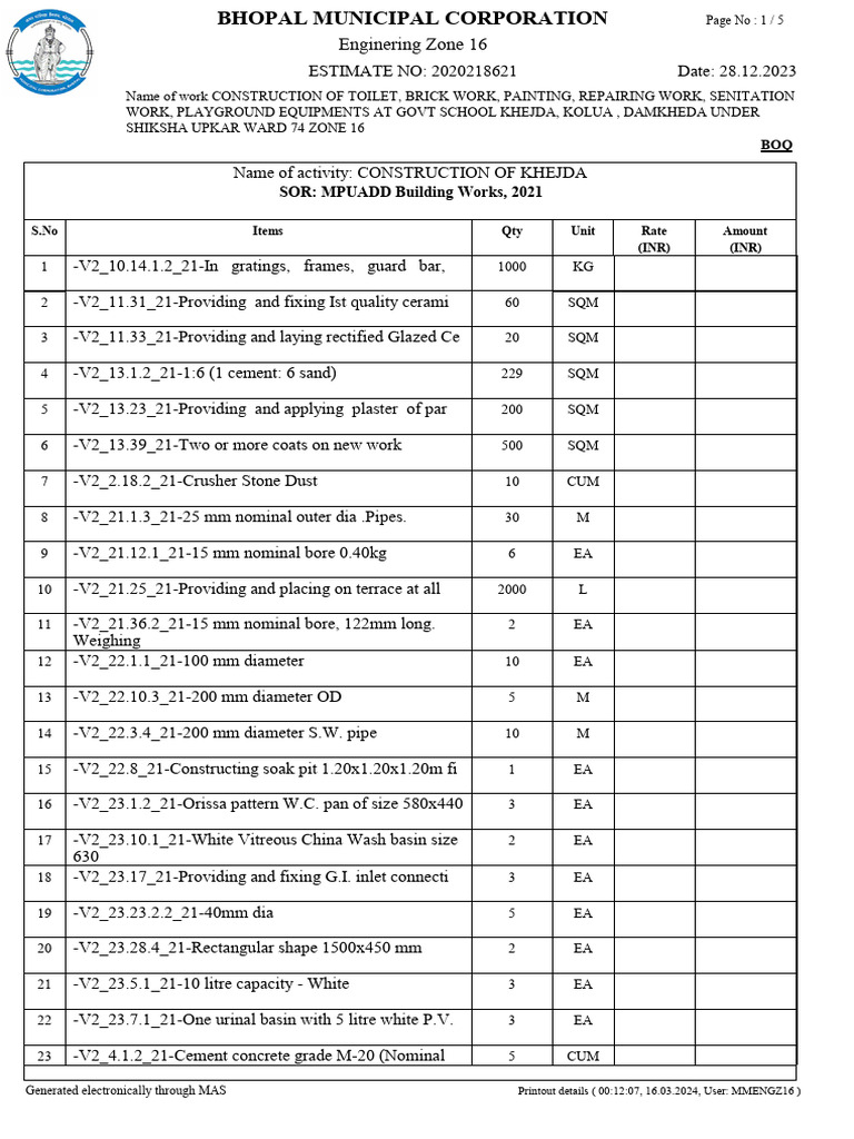 Enginering Zone 16: SOR: MPUADD Building Works, 2021 | PDF | Concrete ...