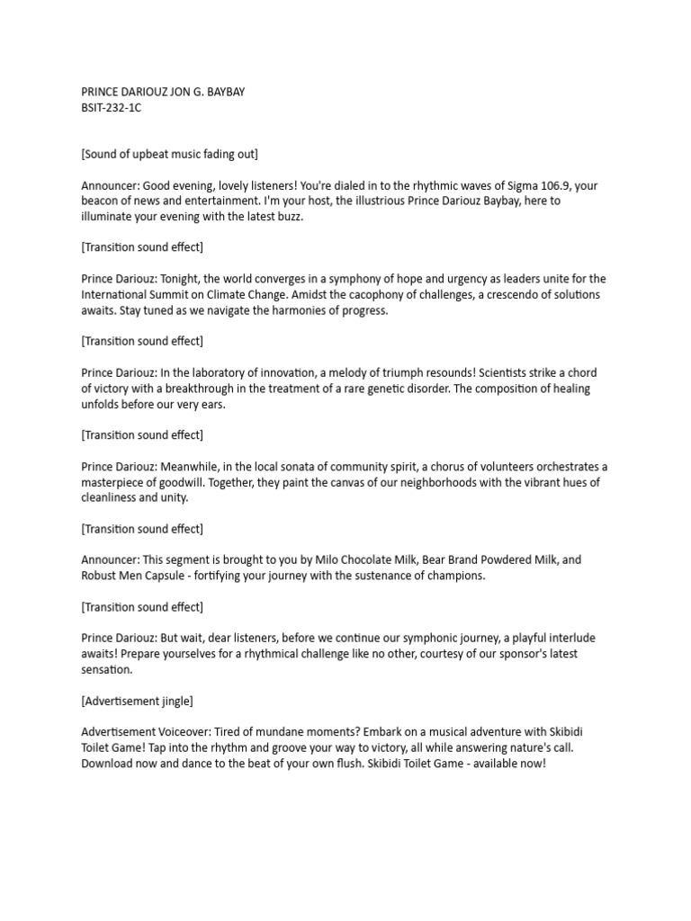 Radio Broadcasting Script | PDF