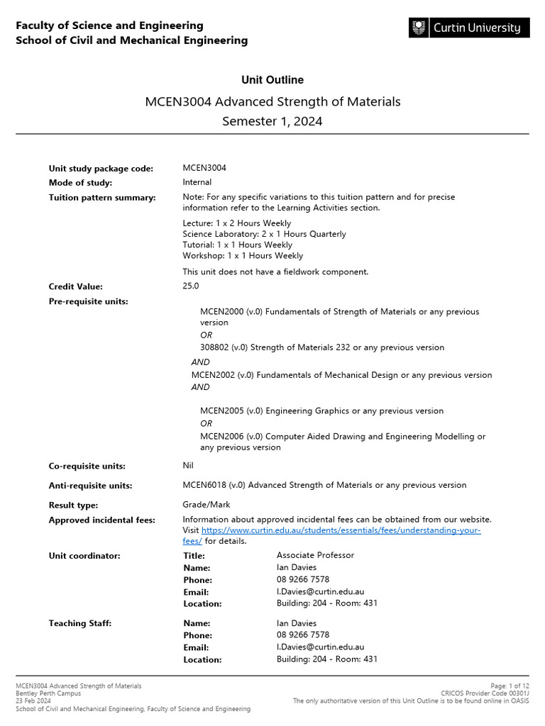 MCEN3004 Advanced Strength of Materials | PDF | Engineering | Buckling