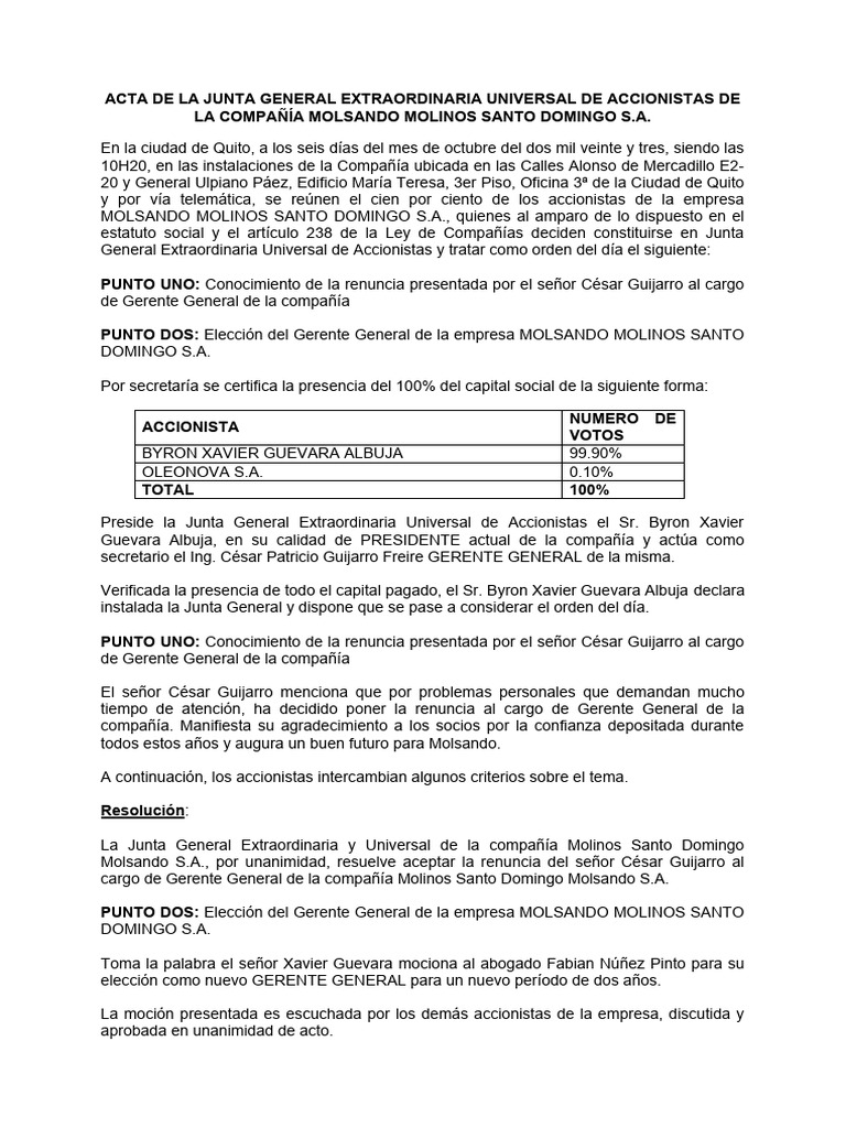 Acta Nombramiento Gerente | PDF | Gobierno