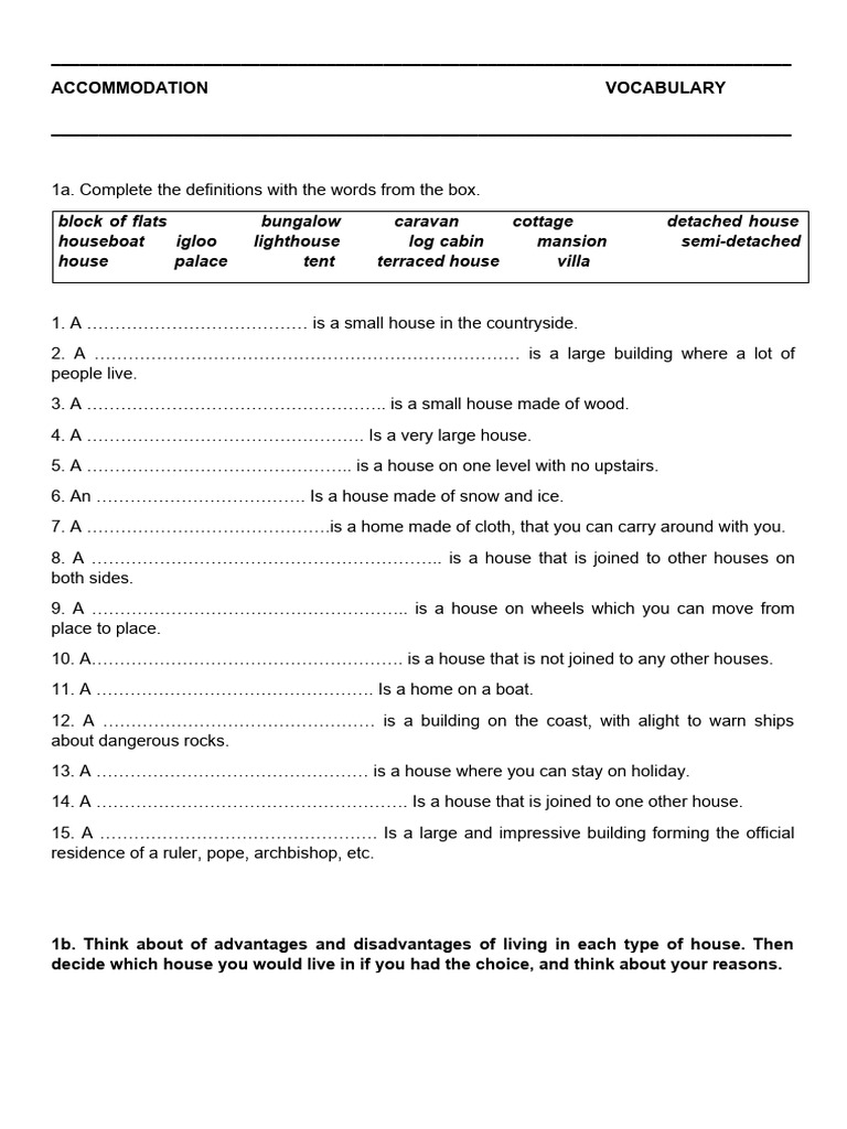 VOCABULARY Accommodation | PDF | Furniture | Home