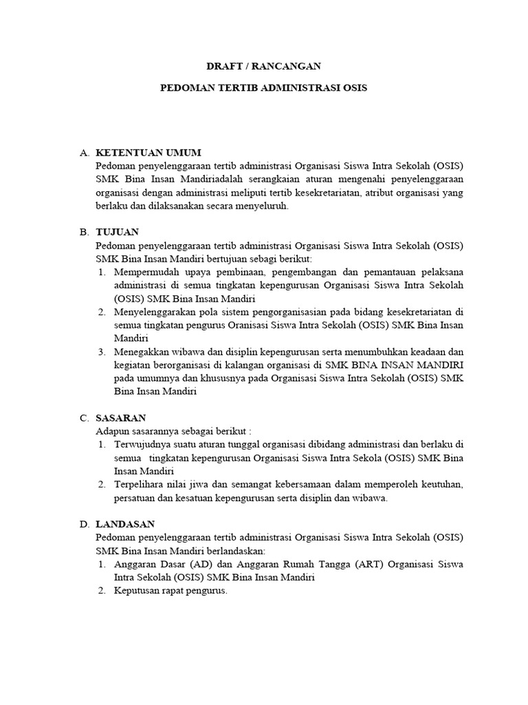 Draft PEDOMAN TERTIB ADMINISTRASI OSIS | PDF