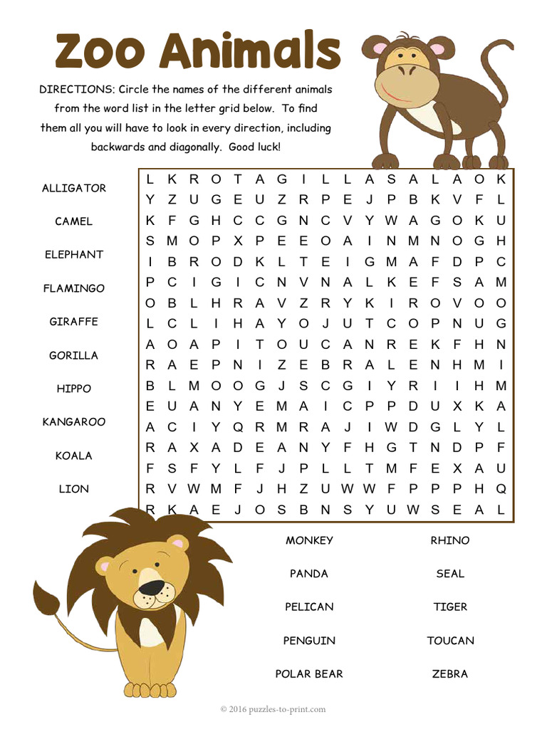 Zoo Animal Word Search Answers | PDF | Zoology