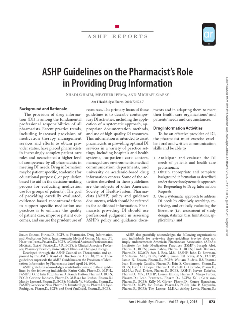 ASHP Guidelines on Drug Information Roles | PDF | Pharmacy | Health Care