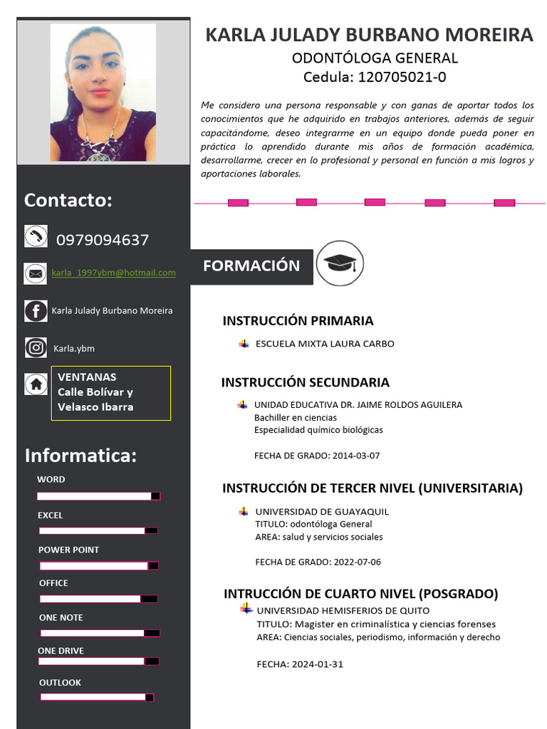 Curriculum Od. Karla Burbano | PDF | Documento de identidad | Educación más alta