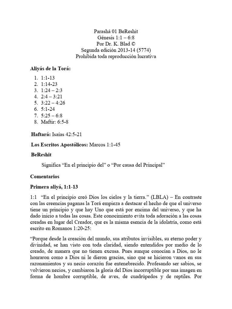Parashá 01 BeReshit KB | PDF | Satán | Creencia religiosa y doctrina