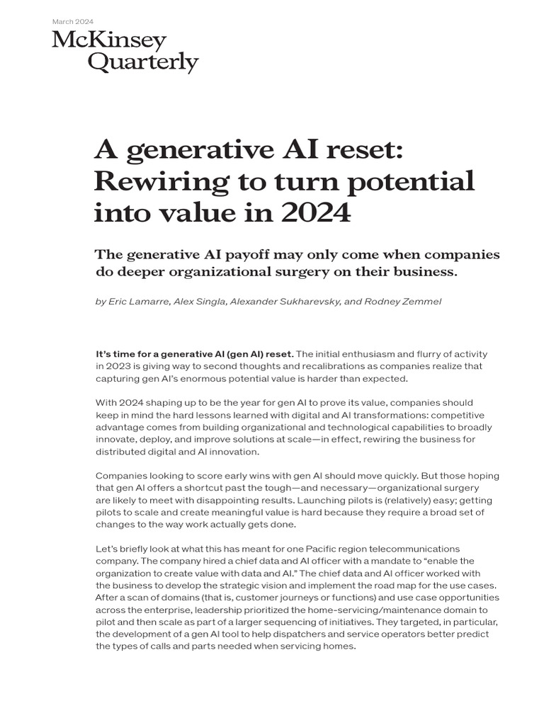 A Generative Ai Reset Rewiring To Turn Potential Into Value in 2024 | PDF | Artificial ...