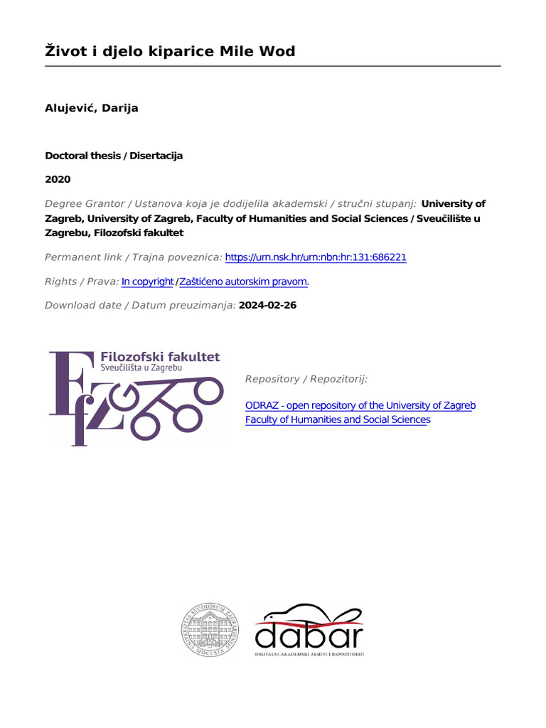 Alujevic Darija Zivot I Djelo Kiparice Mile Wod | PDF