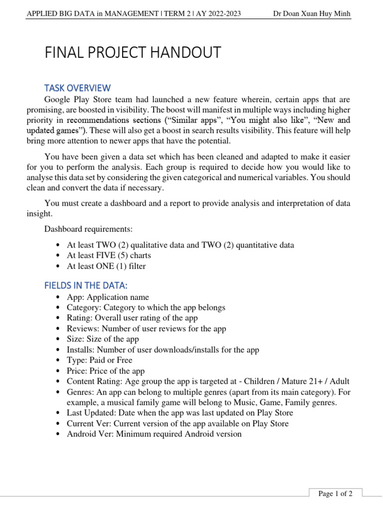 TDTU 2023-Aug Applied Big Data Final Project | PDF | Google Play | Mobile App
