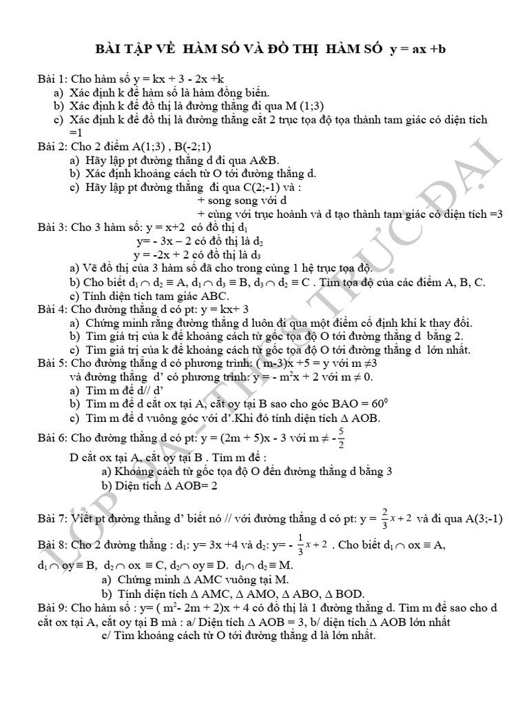 Bai Tap Ve Ham So Bac Nhat y Ax B | PDF