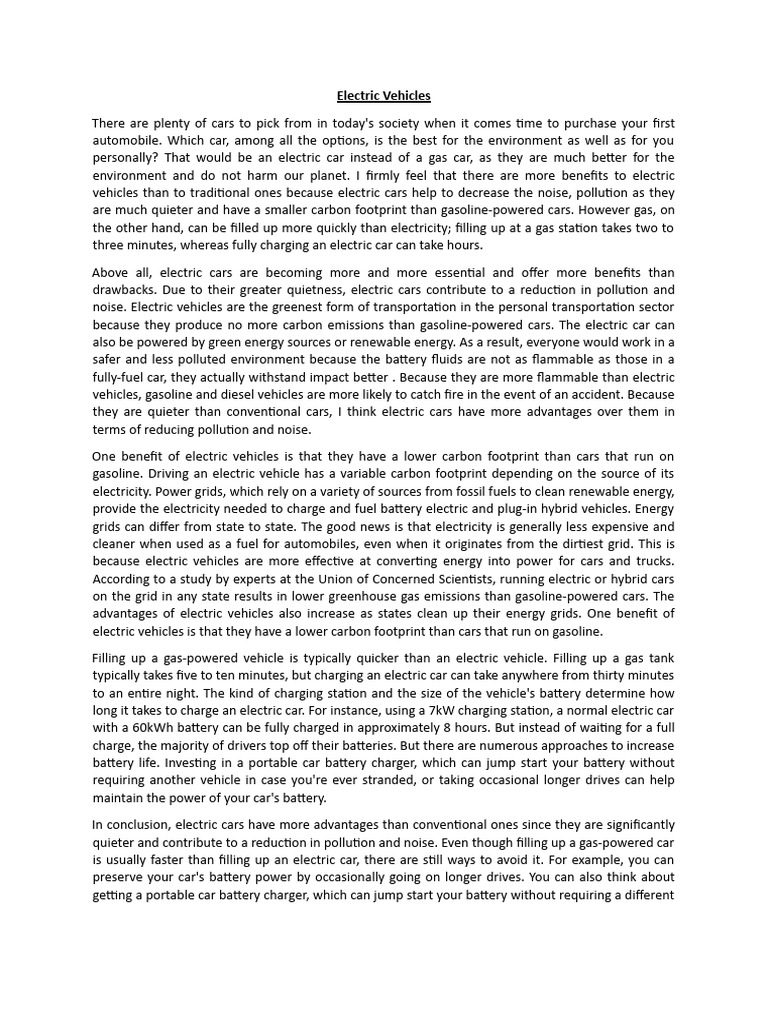 Electric Cars: Eco-Friendly Benefits | PDF | Electric Vehicle | Car