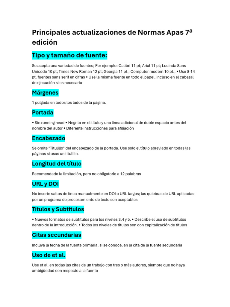Principales Actualizaciones de Normas Apas 7 Edició1 | PDF | Estilo apa | Publicación