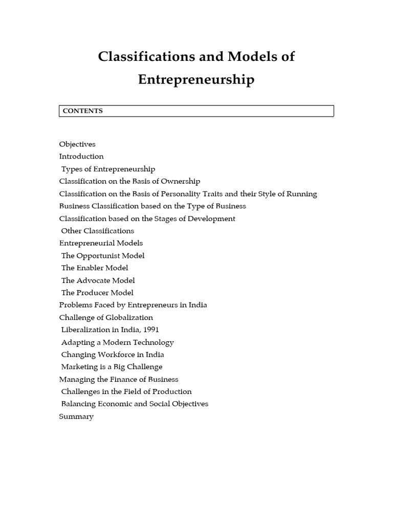 Classifications and Models of Entrepreneurship EDP | PDF ...