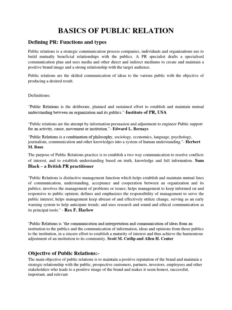 Basics of Public Relation Notes | PDF | Public Relations | Corporate ...