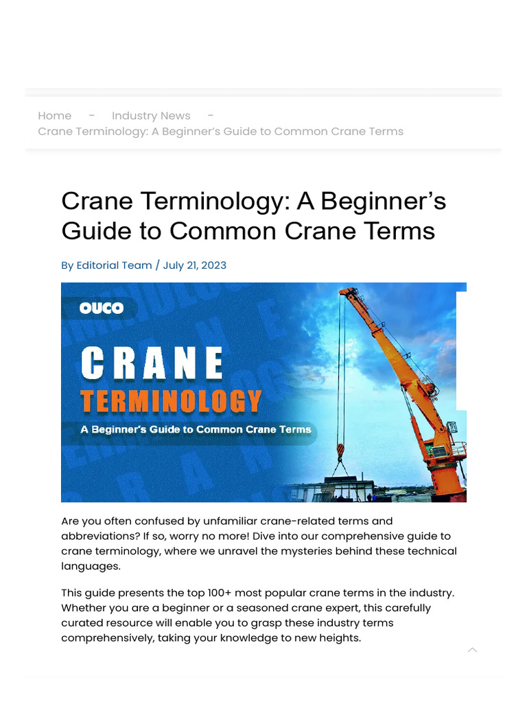 Crane Terminology - A Beginner's Guide To Common Crane Terms | PDF | Crane (Machine)
