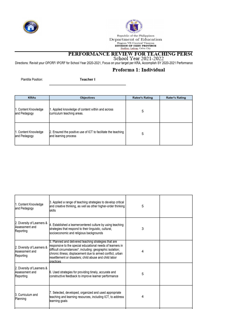 IPCRF PPST RPMS FOR T1 3 - 2021 2022 v2.0 1 3 | PDF | Educational ...