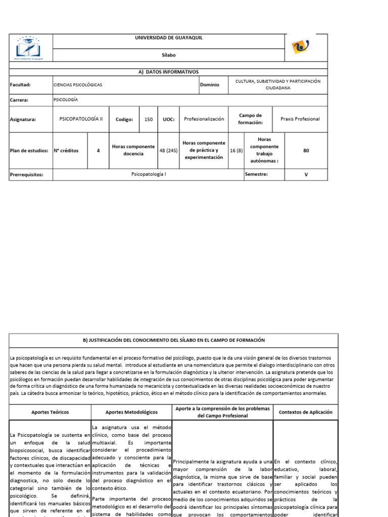 Sílabo Psicopatología Ii Ci 2022-2023 | PDF | Psicopatología | Sicología
